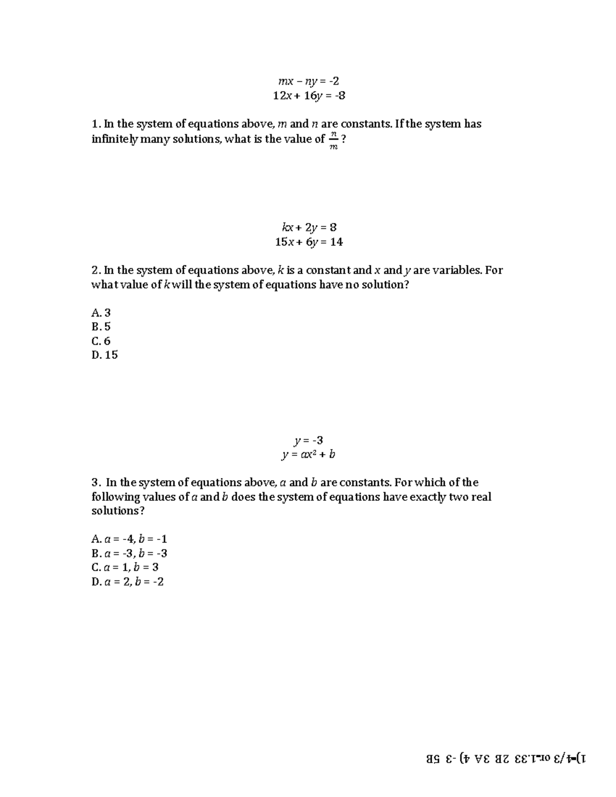Counting Solutions SAT - 3 5B- 4) 3A 2B 1 4/3 or ) 1 mx – ny = - 2 12 x ...