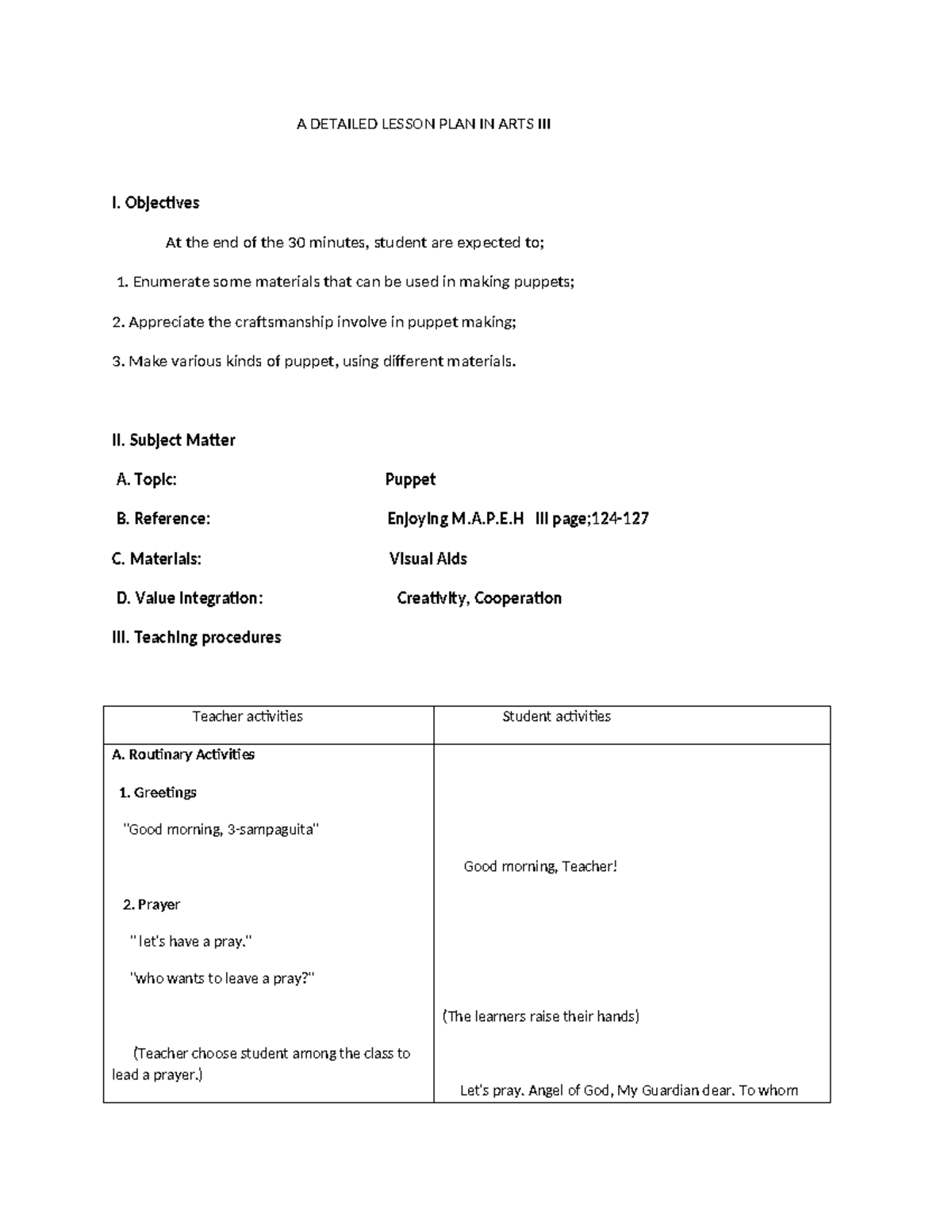 A Detailed LESS-WPS Office - A DETAILED LESSON PLAN IN ARTS III I ...