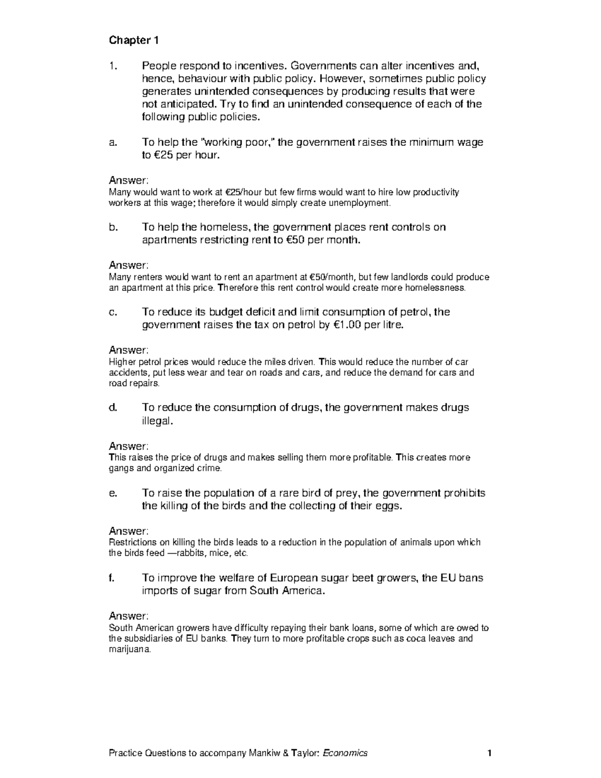 Summaries - Economics Mankiw - Bedrijfsadministratie - Chapter 1 1 ...