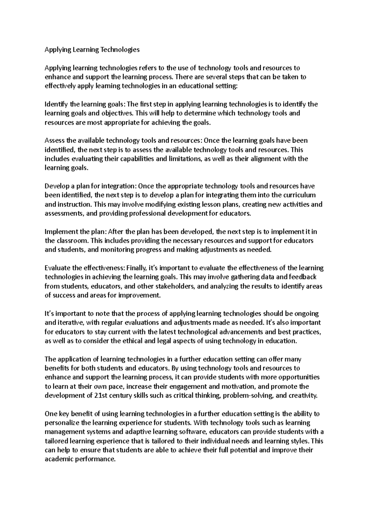 Applying Learning Technologies - Applying Learning Technologies ...