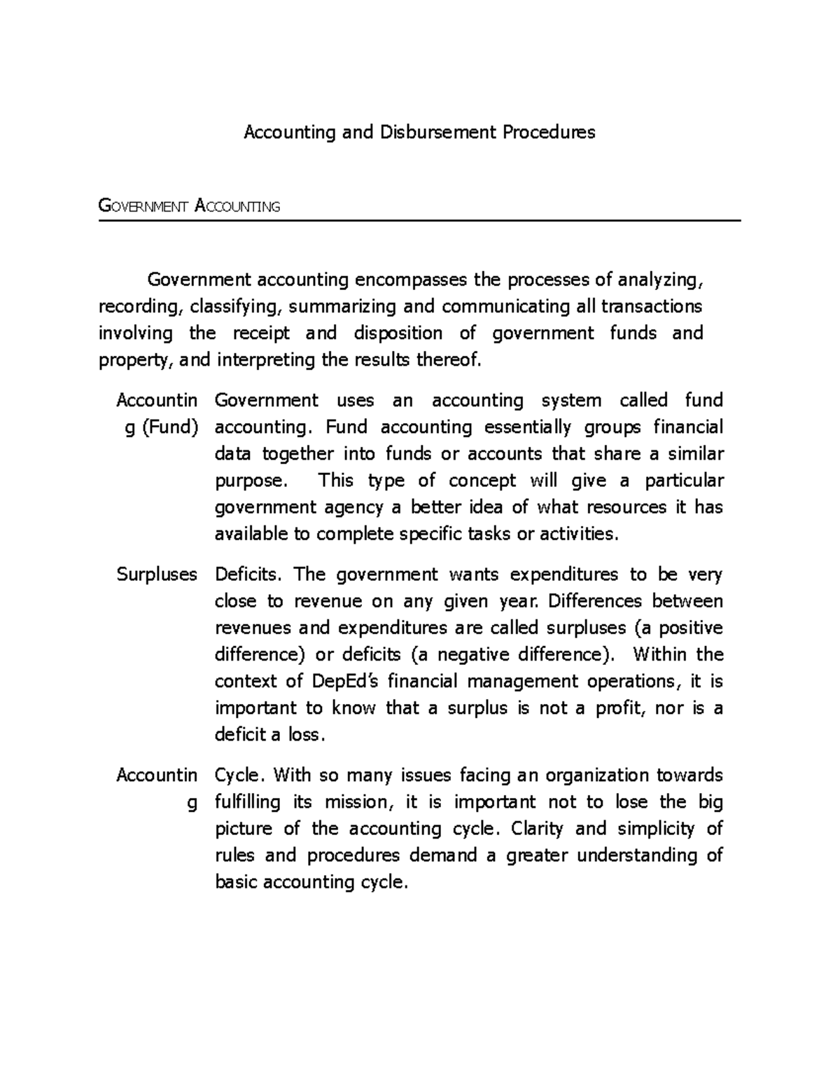 Accounting and Auditing Procedures - Accounting and Disbursement ...