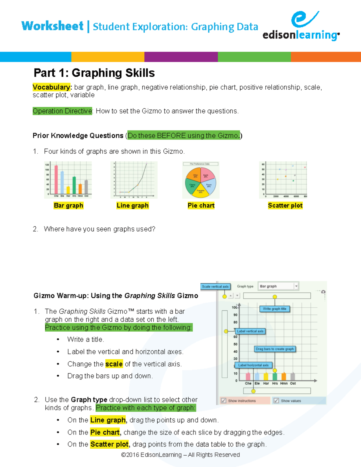 Graphing - answer for assigment - Part 1: Graphing Skills Vocabulary ...
