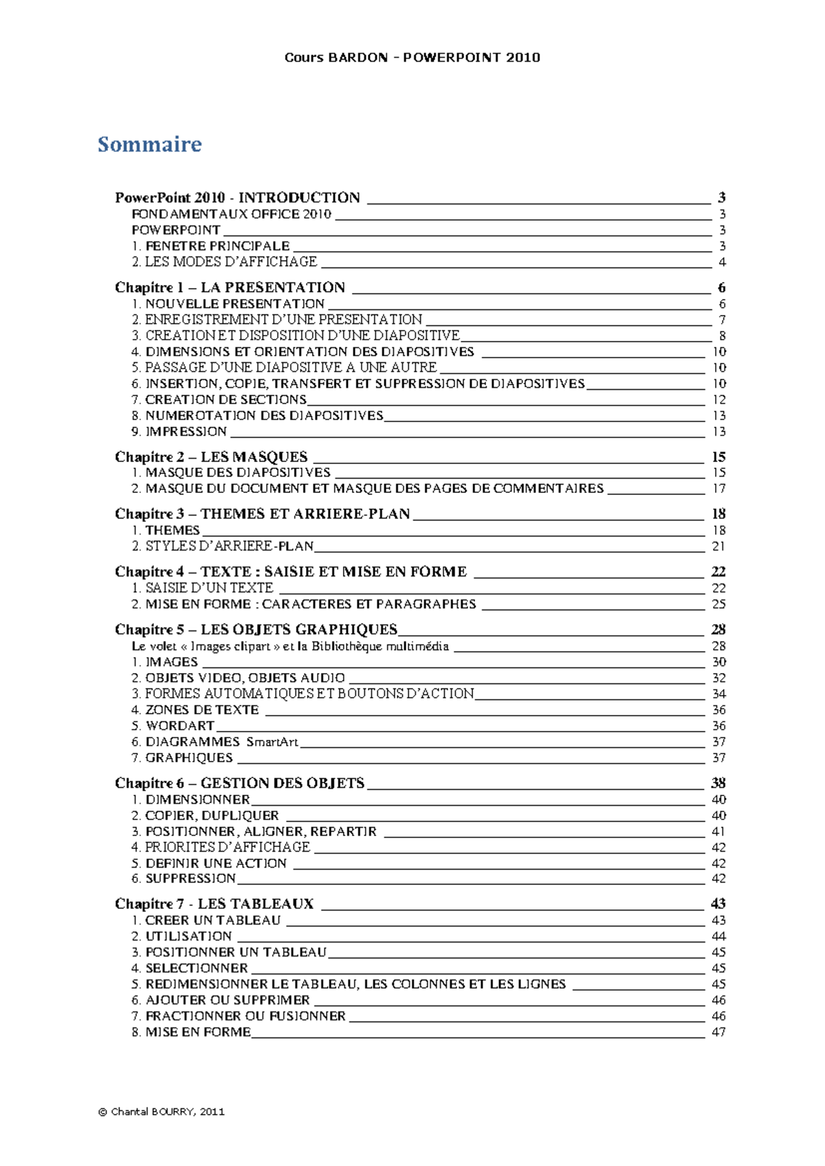 Cours powerpoint 2010 - qsdsdaz - Sommaire - Cours BARDON - POWERPOINT ...