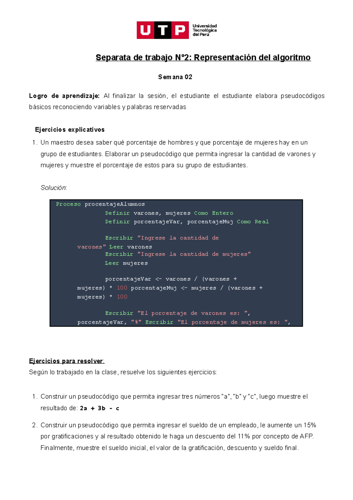 S02.s1 Representación del algoritmo - Separata de trabajo N°2 ...