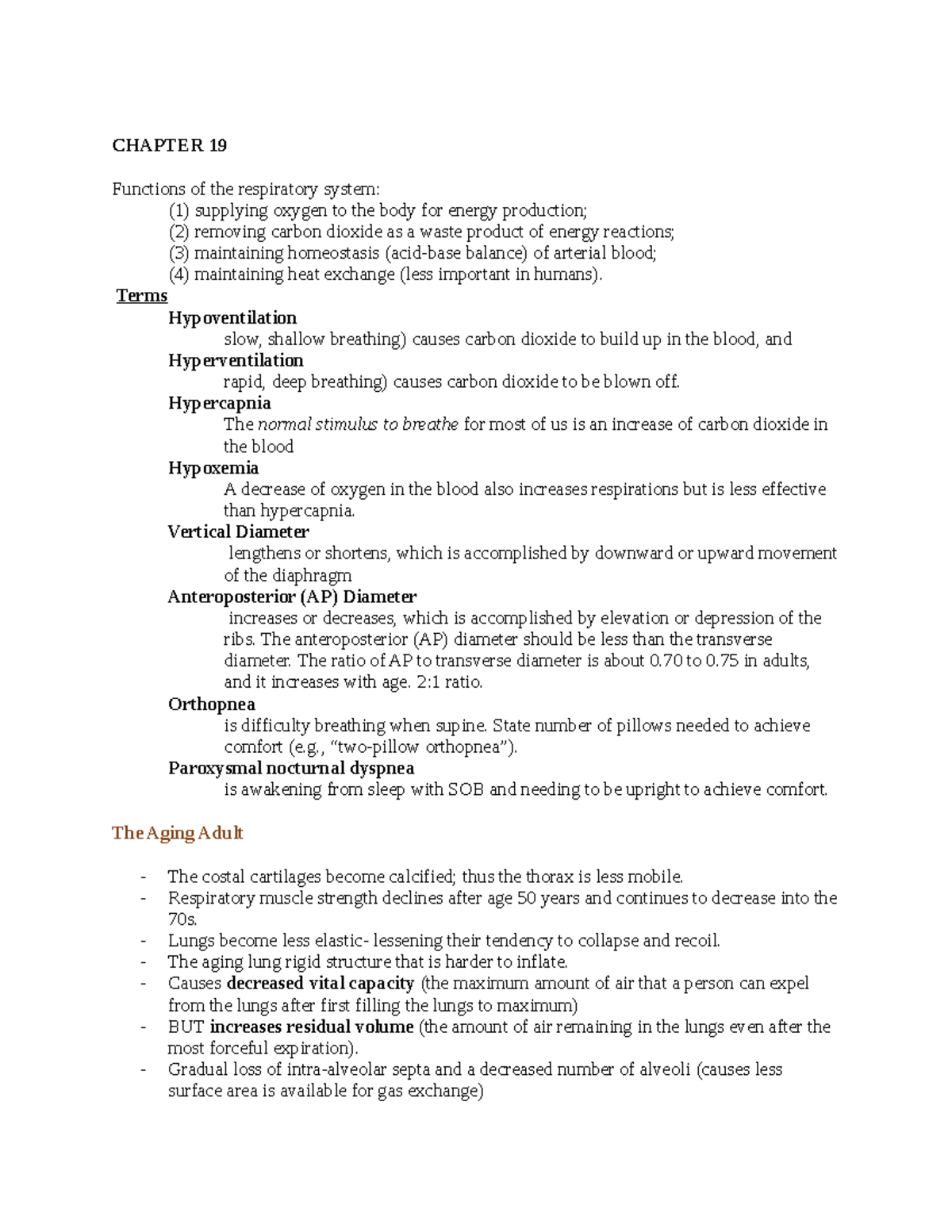 3160 exam 3 Blueprint - CHAPTER 19 Functions of the respiratory system ...