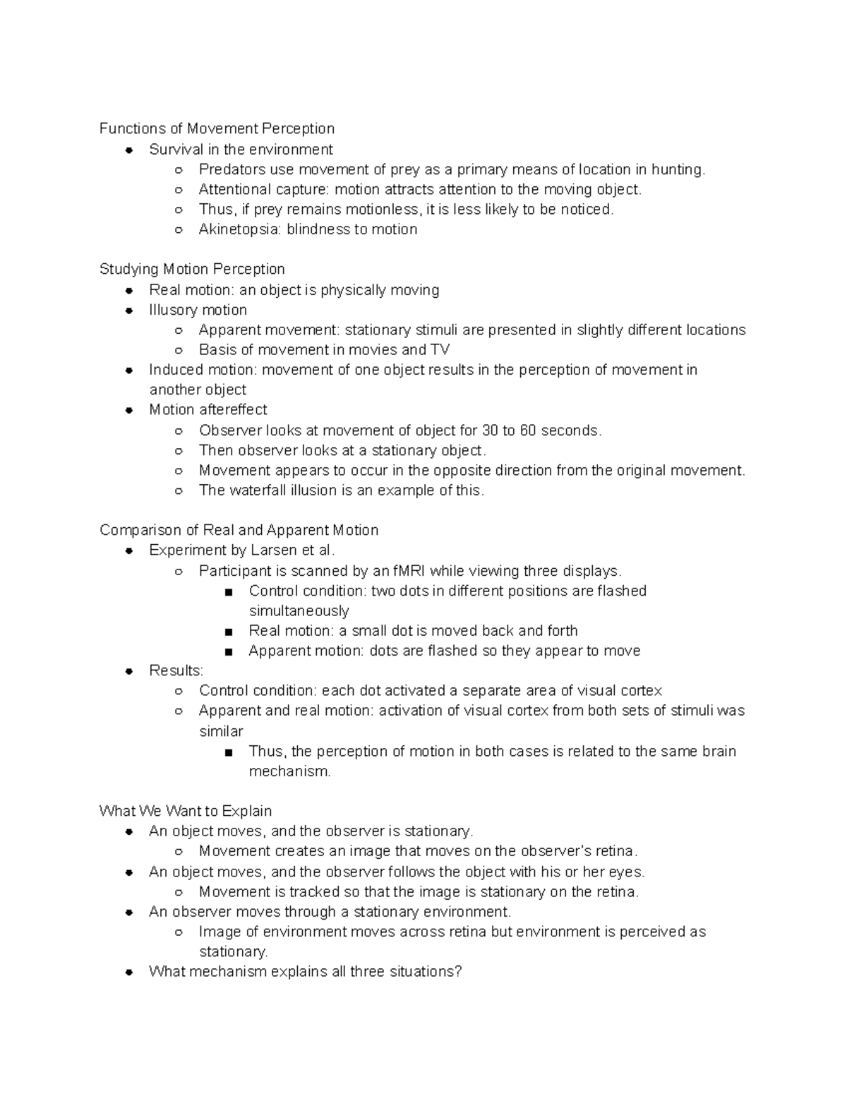 HSP Ch. 8 - Professor Debbie Wang - Functions of Movement Perception ...