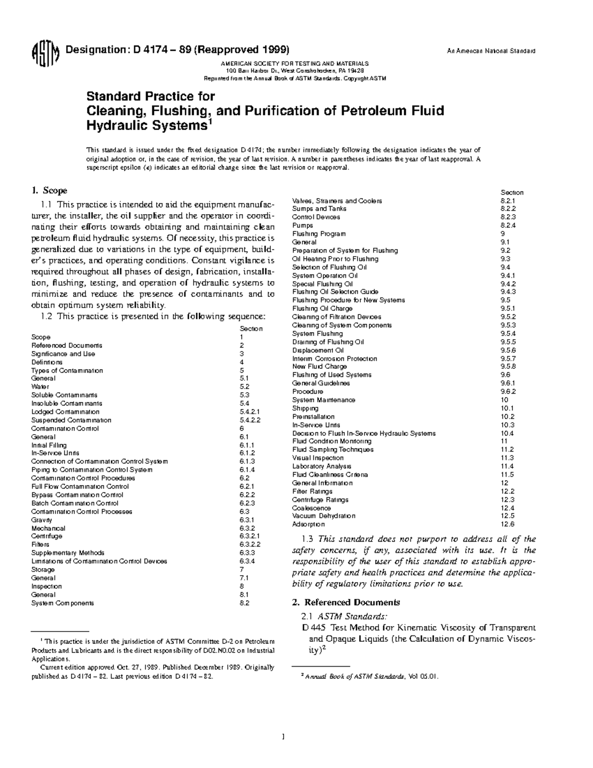 D4174-89 Standard Practice for Cleaning, Flushing, and Purification of ...