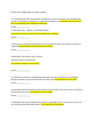 Hesi v2 math - notes - HES I V2 MATH A nurse is reviewing the daily ...