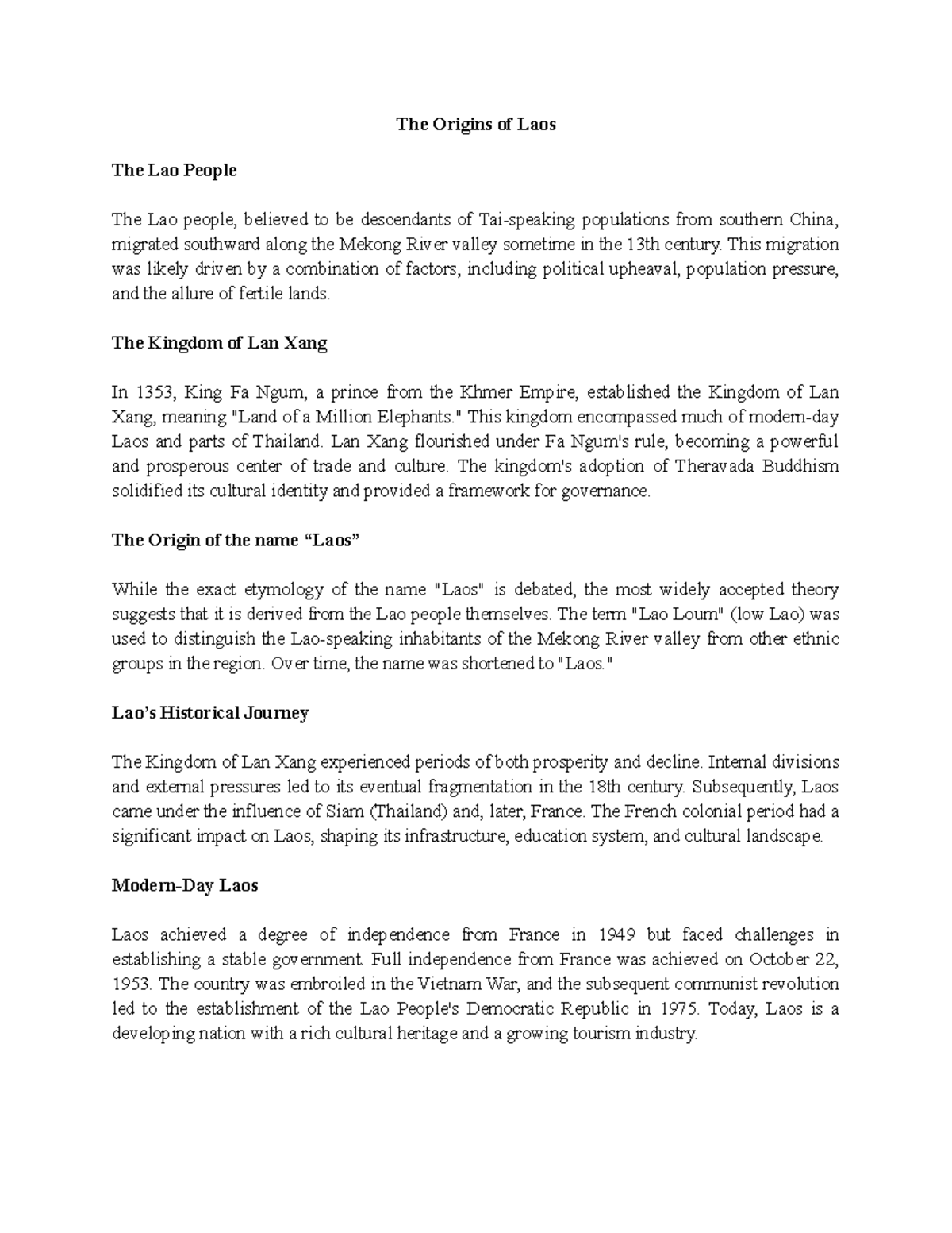 The Origins of Laos - Summary Political Science - The Origins of Laos ...