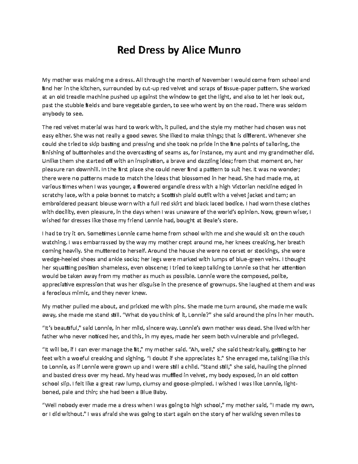 Red Dress by Alice Munro - All through the month of November I would ...