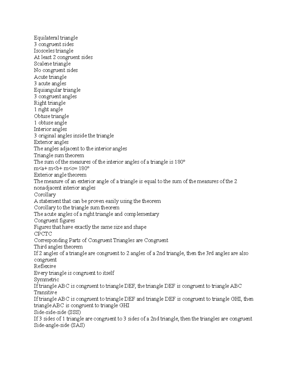 Ge 4 - notes - Equilateral triangle 3 congruent sides Isosceles ...