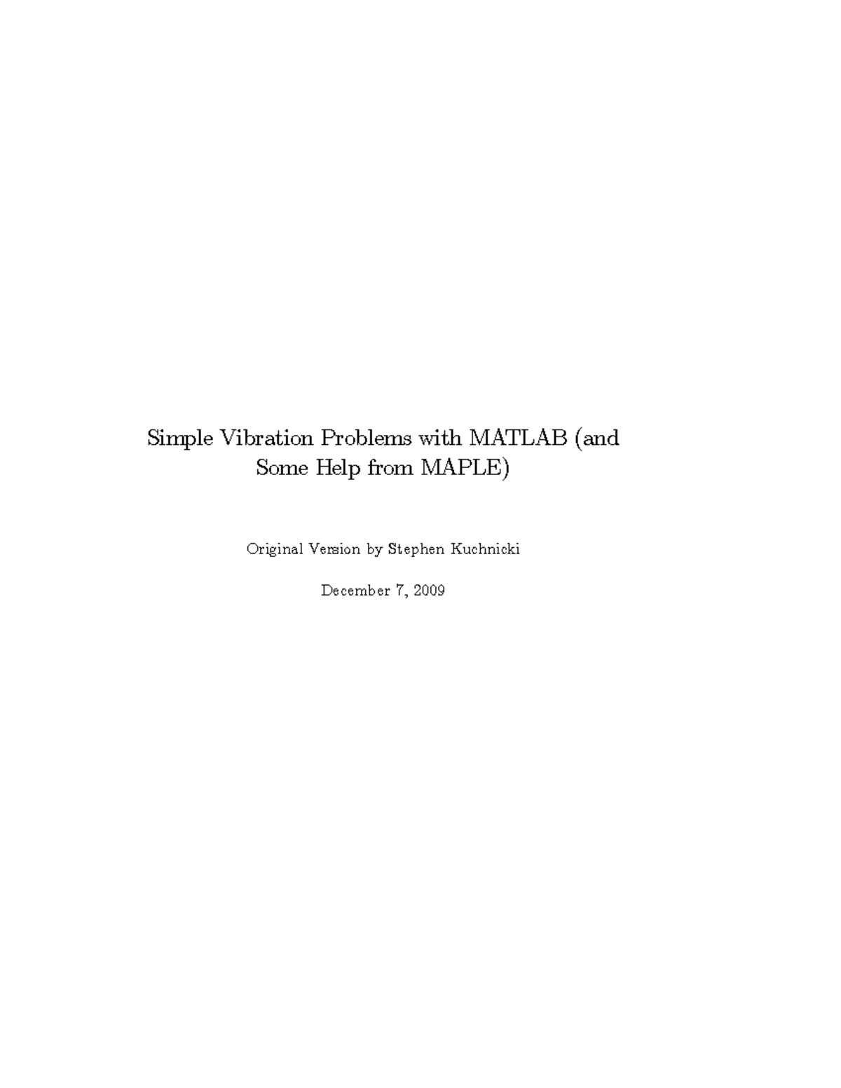 Guide on Matlab Programming for Vibration Problems - Simple Vibration Problems with MATLAB (and ...