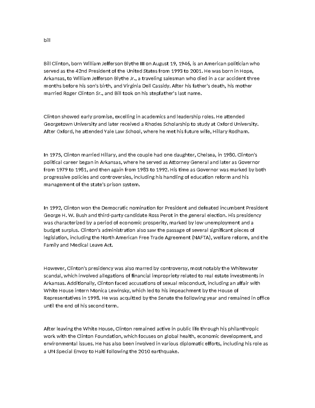 Bill - bill clintons biography - bill Bill Clinton, born William ...