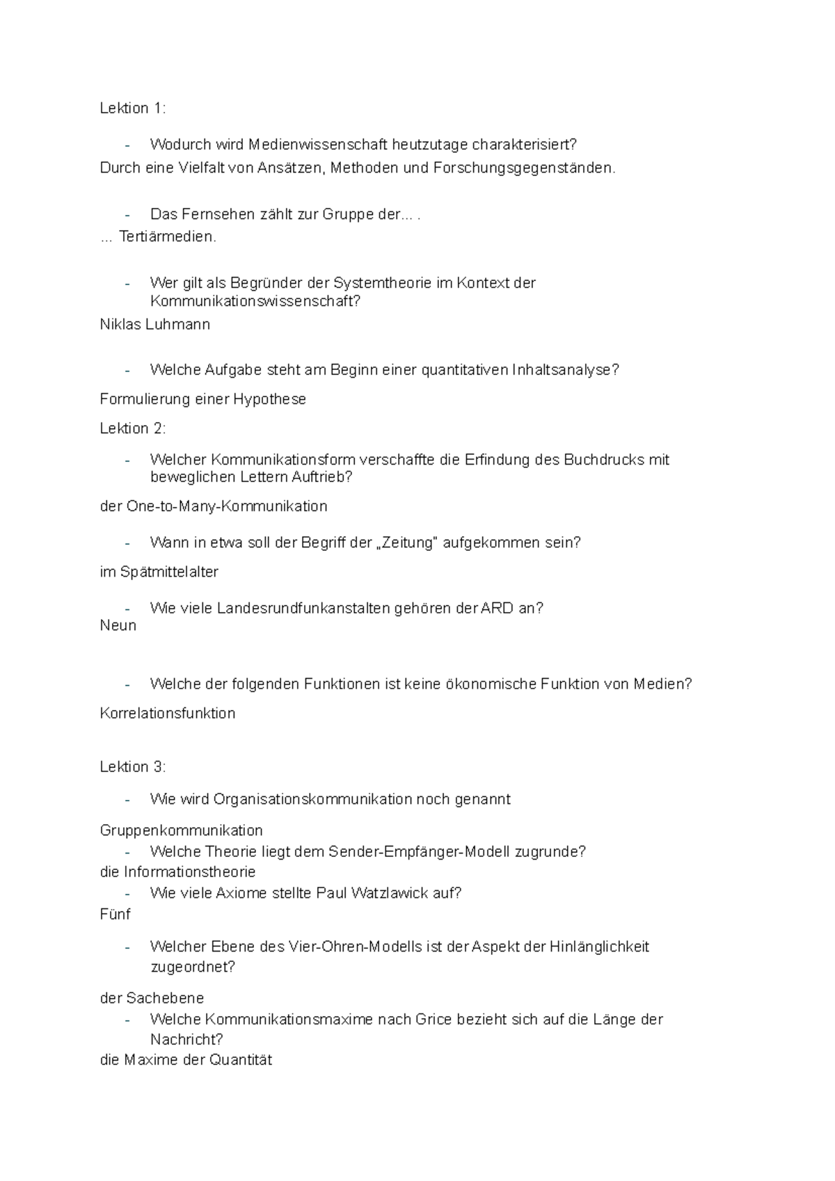 Kontrollfrage - Fragen zur Kontrolle. - Lektion 1: - Wodurch wird ...