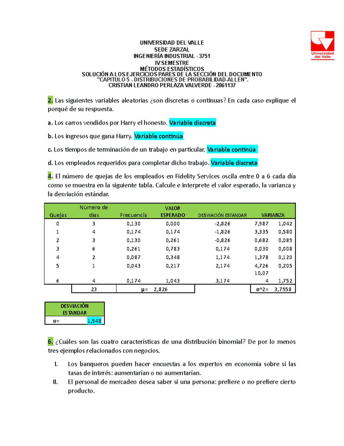 Ejercicios Pares DE LA Sección CAP 5. Perlaza - ####### UNIVERSIDAD DEL ...