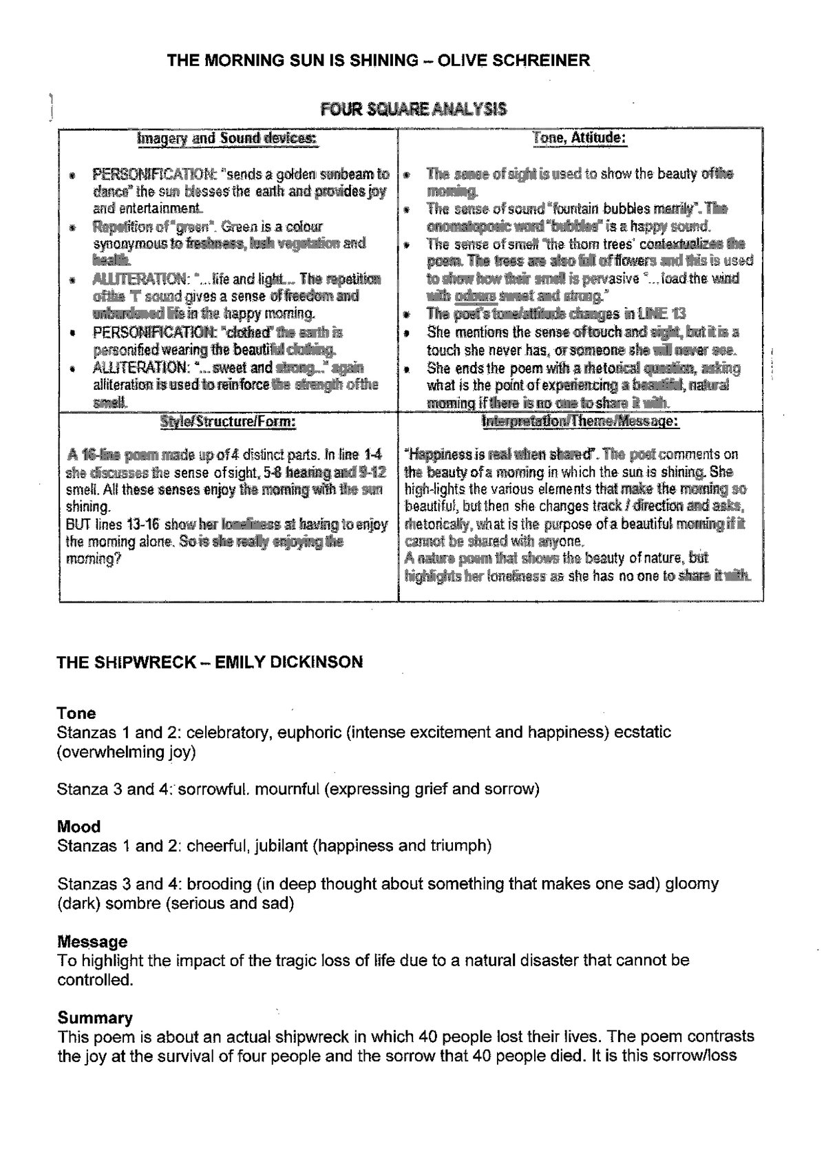 Literature Assignment Research - THE MORNING SUN IS SHINING OLIVE ...