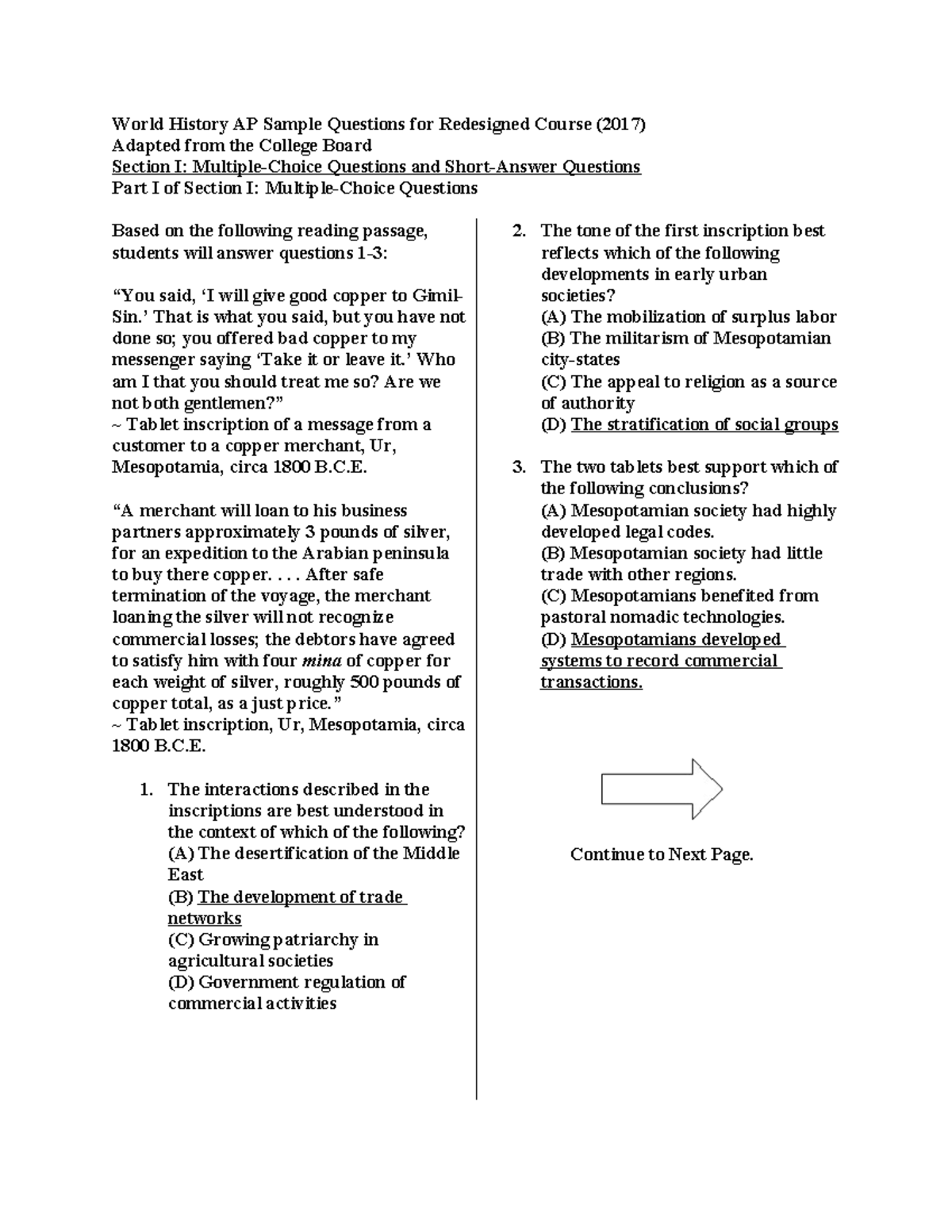 World History AP Newest Sample Questions for Redesigned Course - World ...
