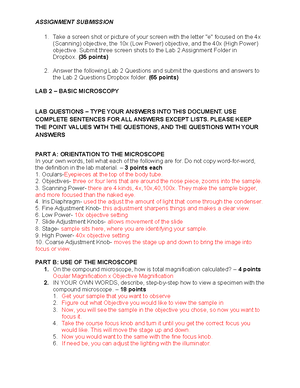 BIO 210 Lab 2 Microscope Assignment - BIO211 - York Tech - Studocu