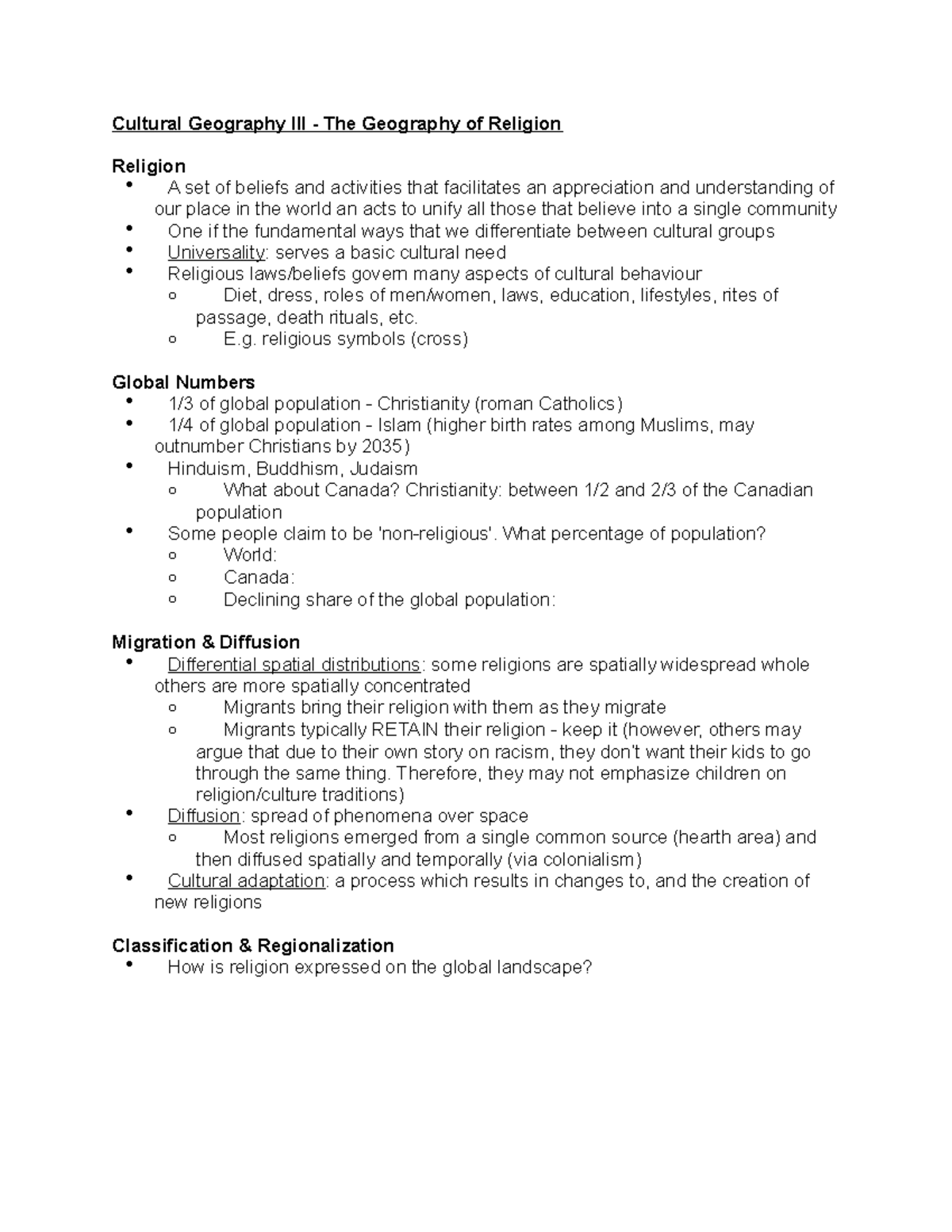 7 - Cultural Geography III - Religion - Cultural Geography III - The ...