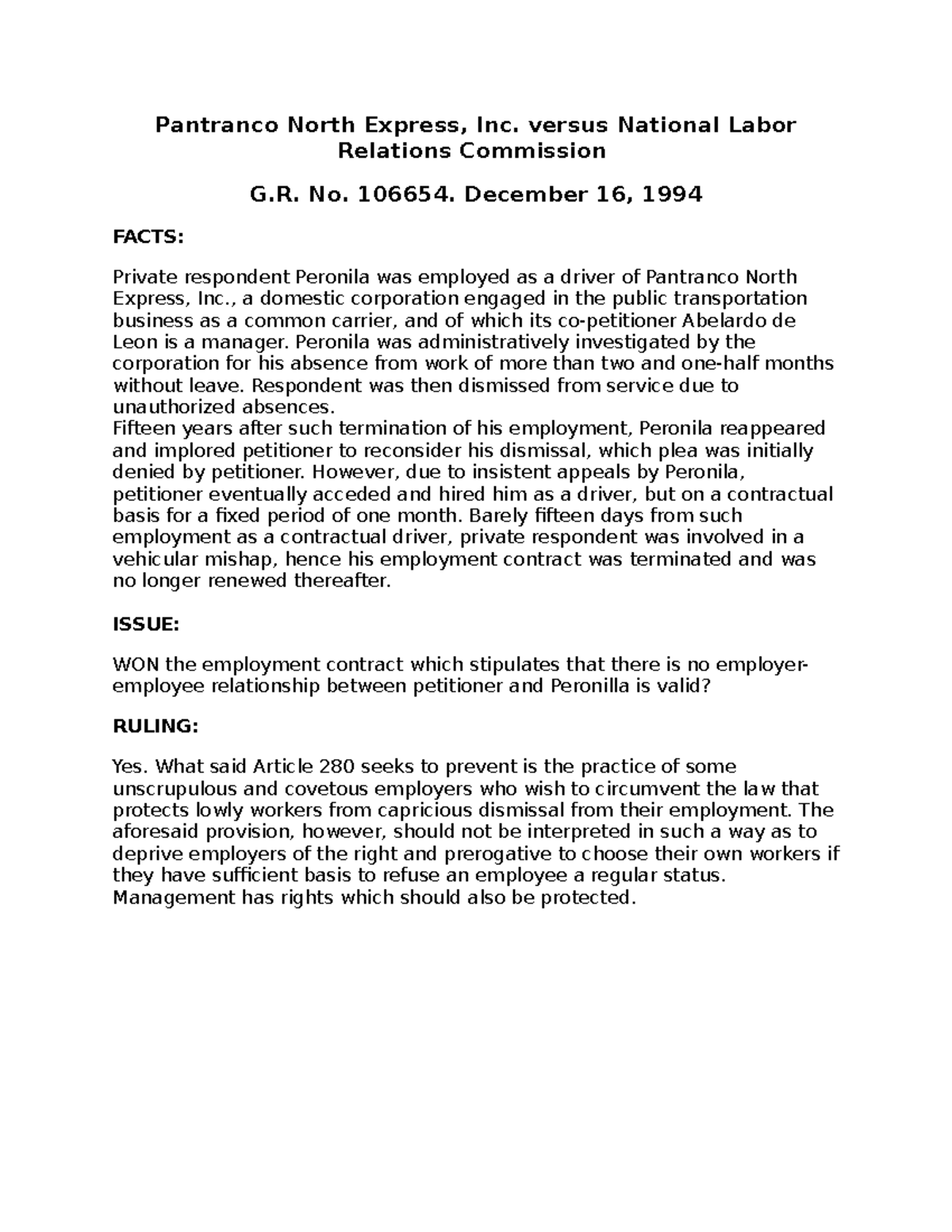 Pantranco North Express, Inc. versus National Labor Relations ...
