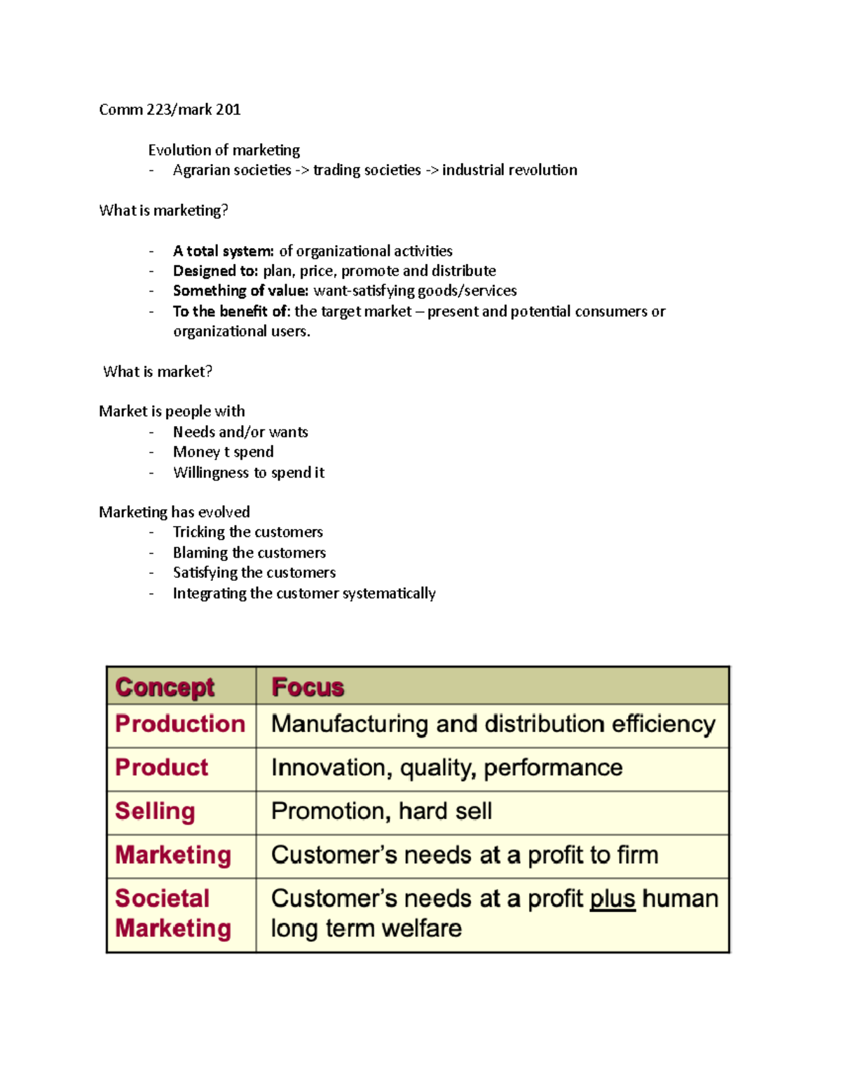 Comm 223 (class notes) - note - Comm 223/mark 201 Evolution of ...