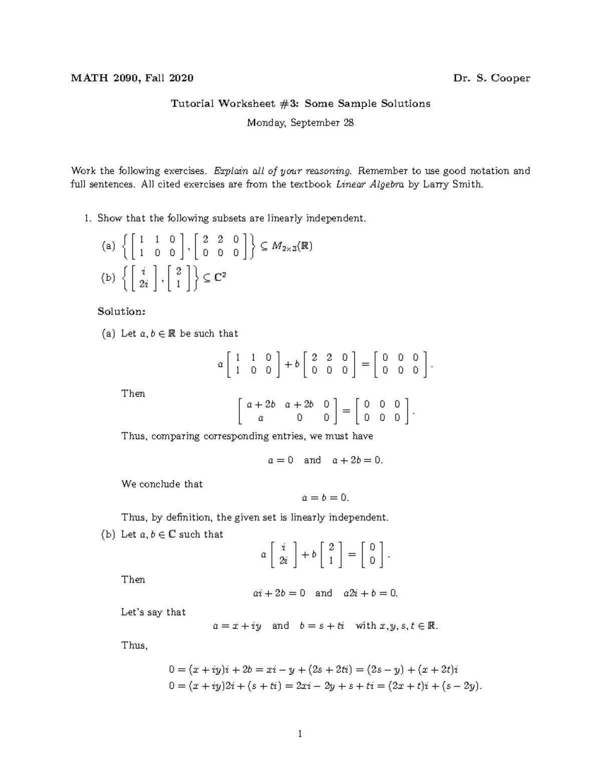 Math 2090 fall20 worksheet 3 sol - MATH 2090, Fall 2020 Dr. S. Cooper Tutorial Worksheet #3 ...