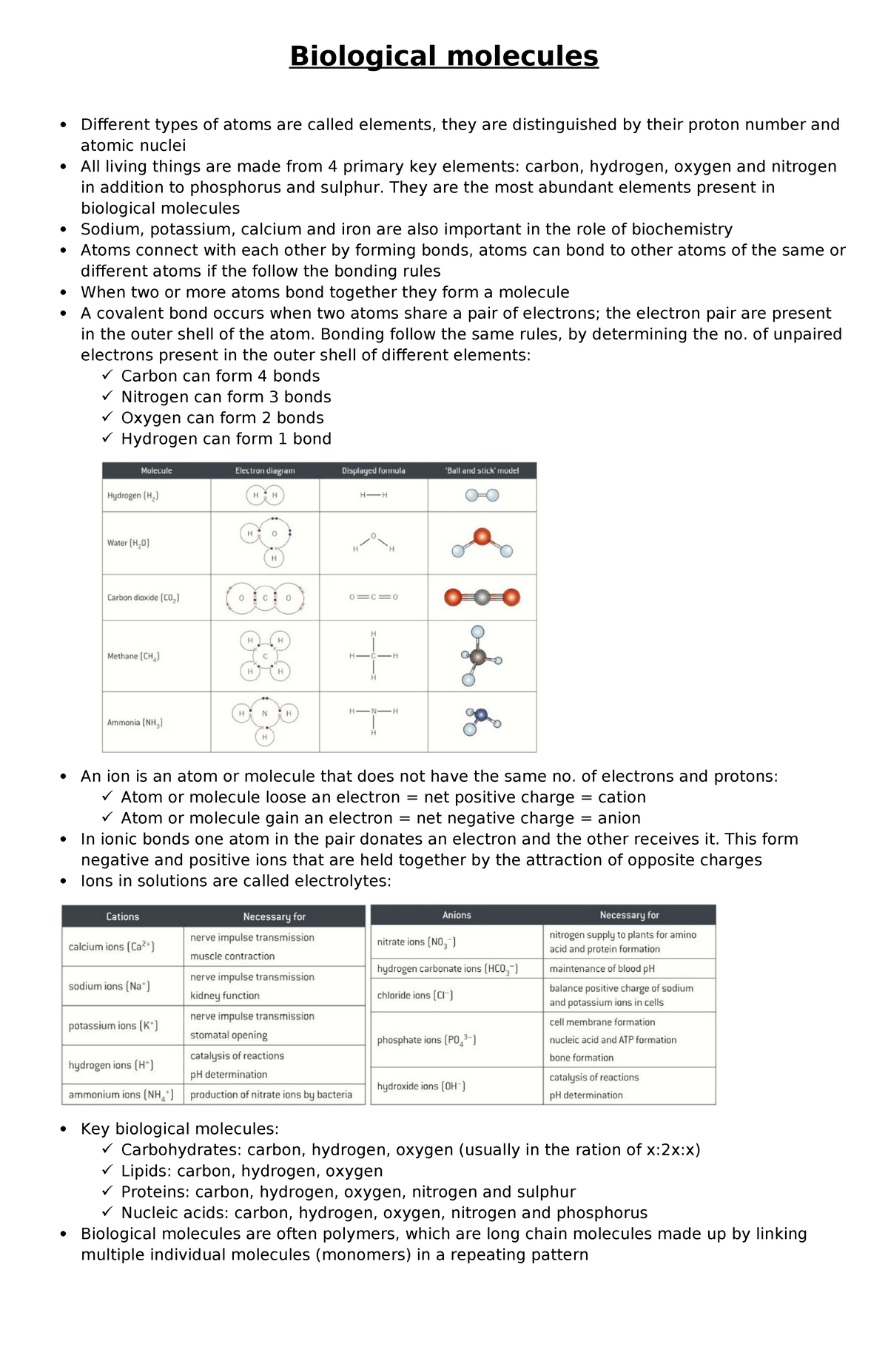 Biological molecules - They are the most abundant elements present in ...