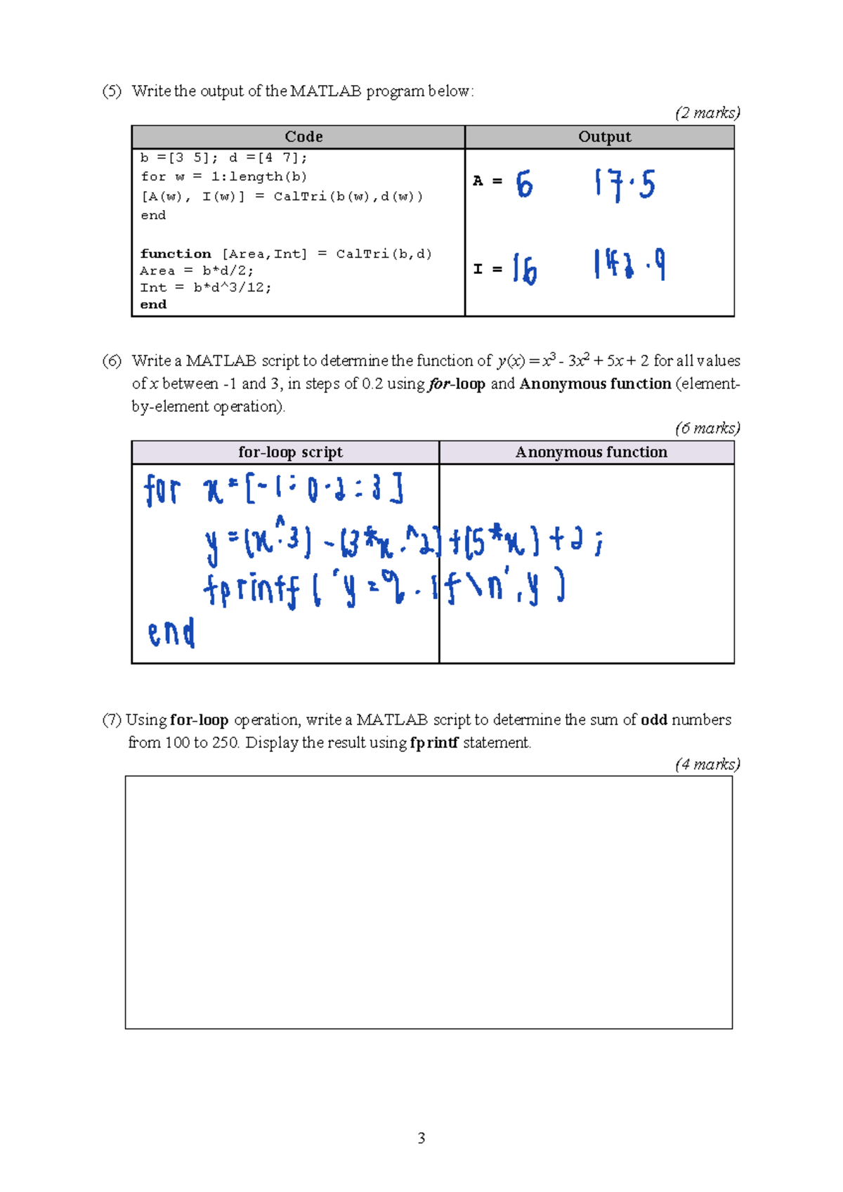 Cth soalan Test2 SEAA2413 - 3 (5) Write the output of the MATLAB ...