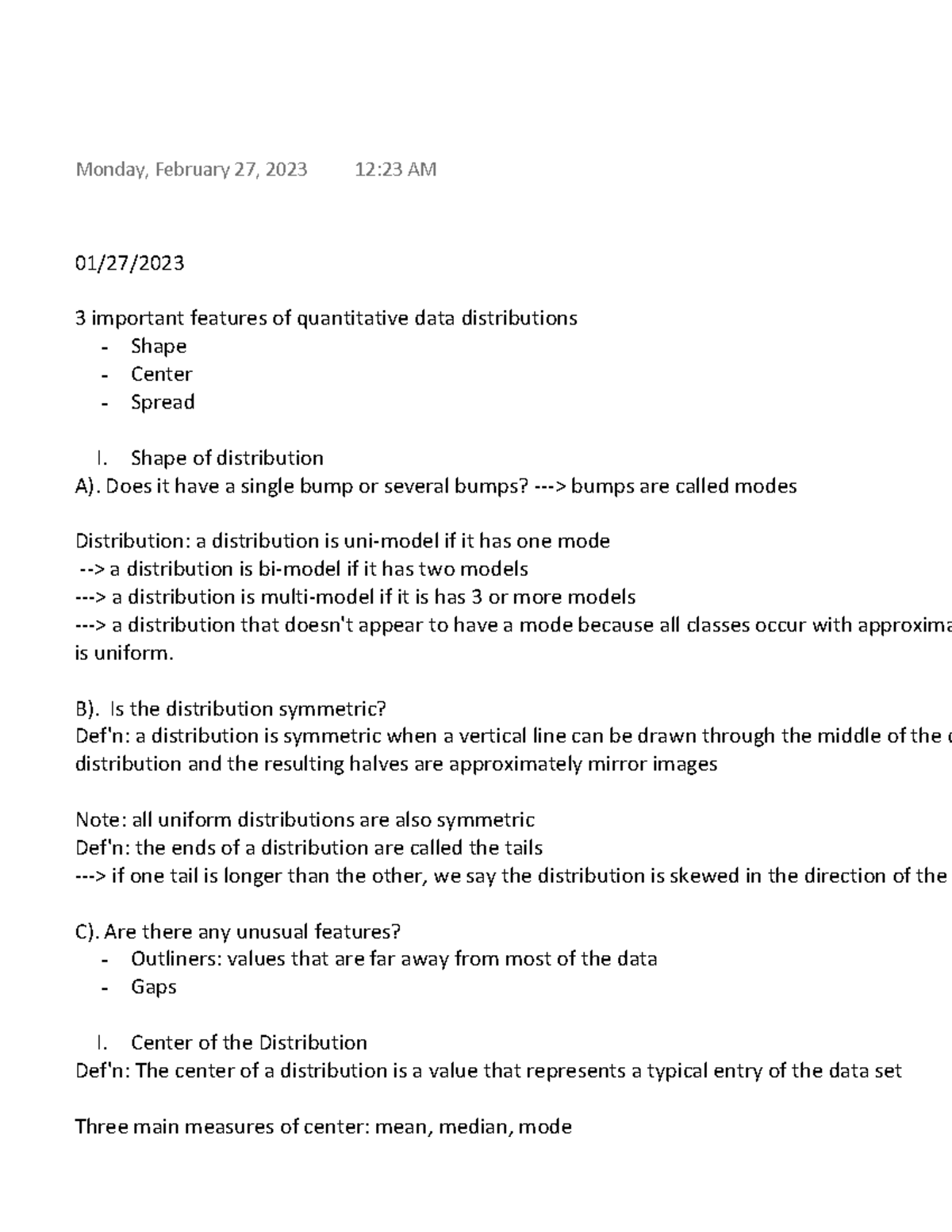 01272023 - N/A - 01/27/ 3 important features of quantitative data distributions Shape Center ...