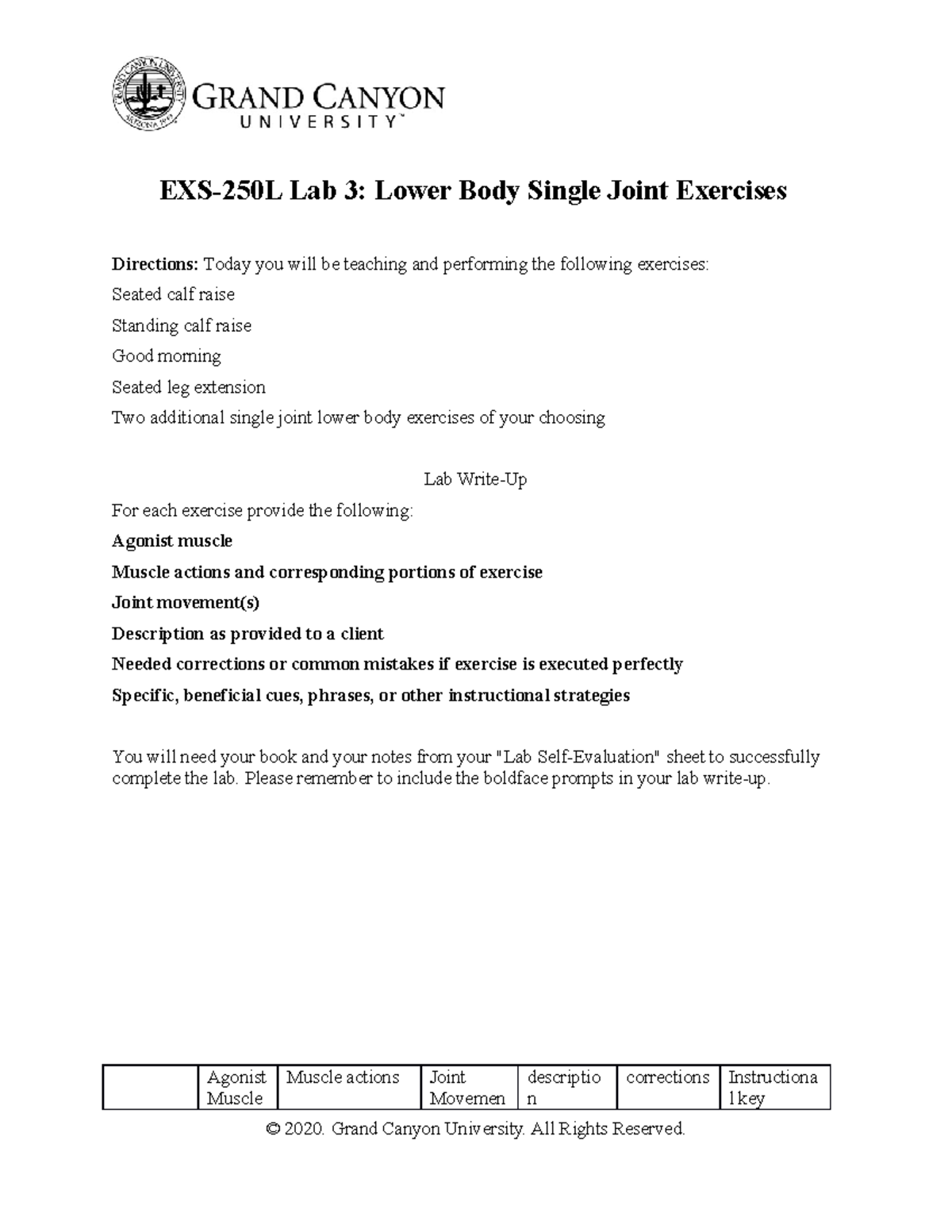 W3 Lab - The assigned lab for this week - EXS-250L Lab 3: Lower Body ...