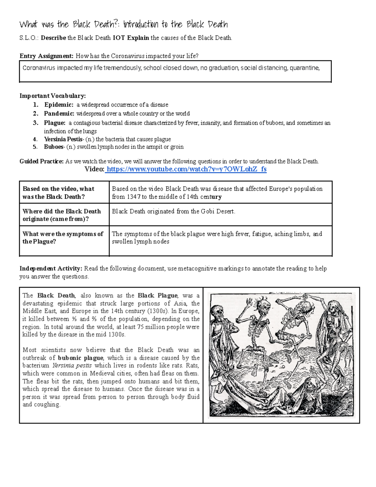 What was the Black Death - L.: Describe the Black Death IOT Explain the ...