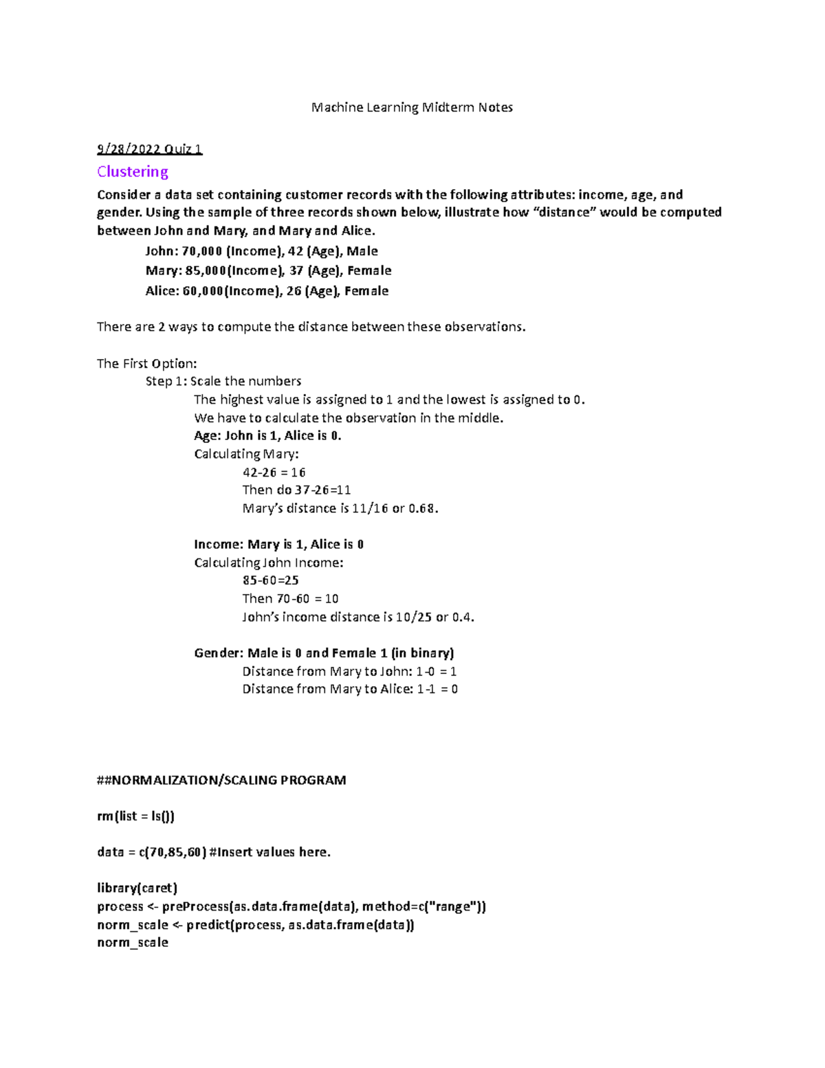 ML Midterm - This document includes: clustering, normalization/scaling ...
