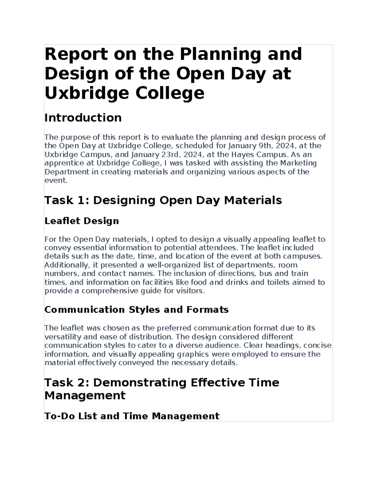 Sample professional practice - Report on the Planning and Design of the ...