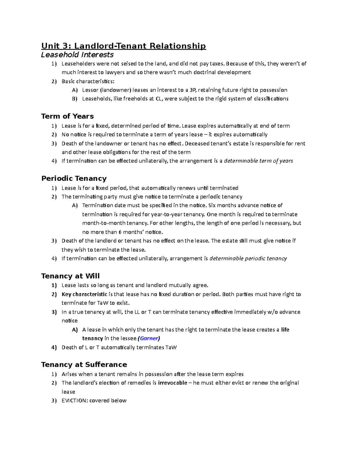 Unit 3 and 4 - Units 3 and 4 - Unit 3: Landlord-Tenant Relationship ...