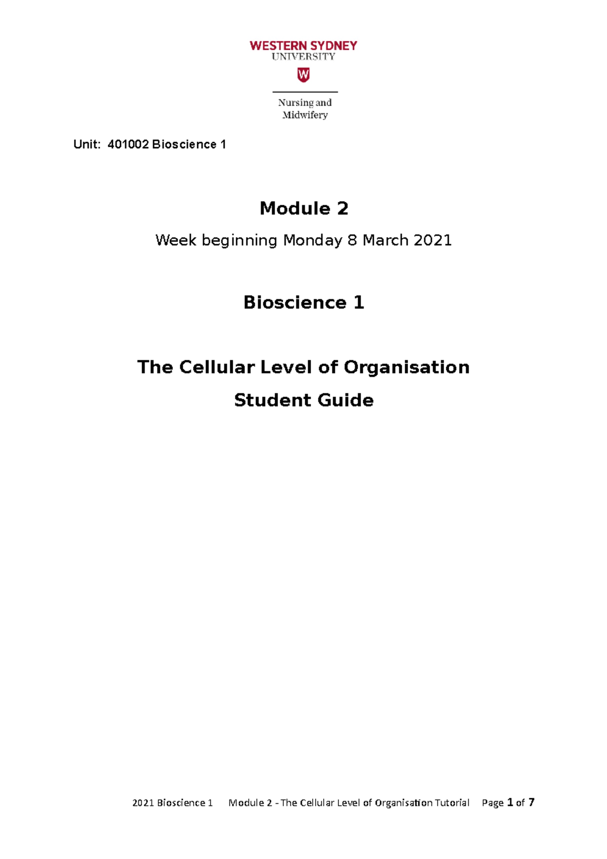 The cellular Level of Organisation Tutorial - N. & Hoehn, K. (2019 ...
