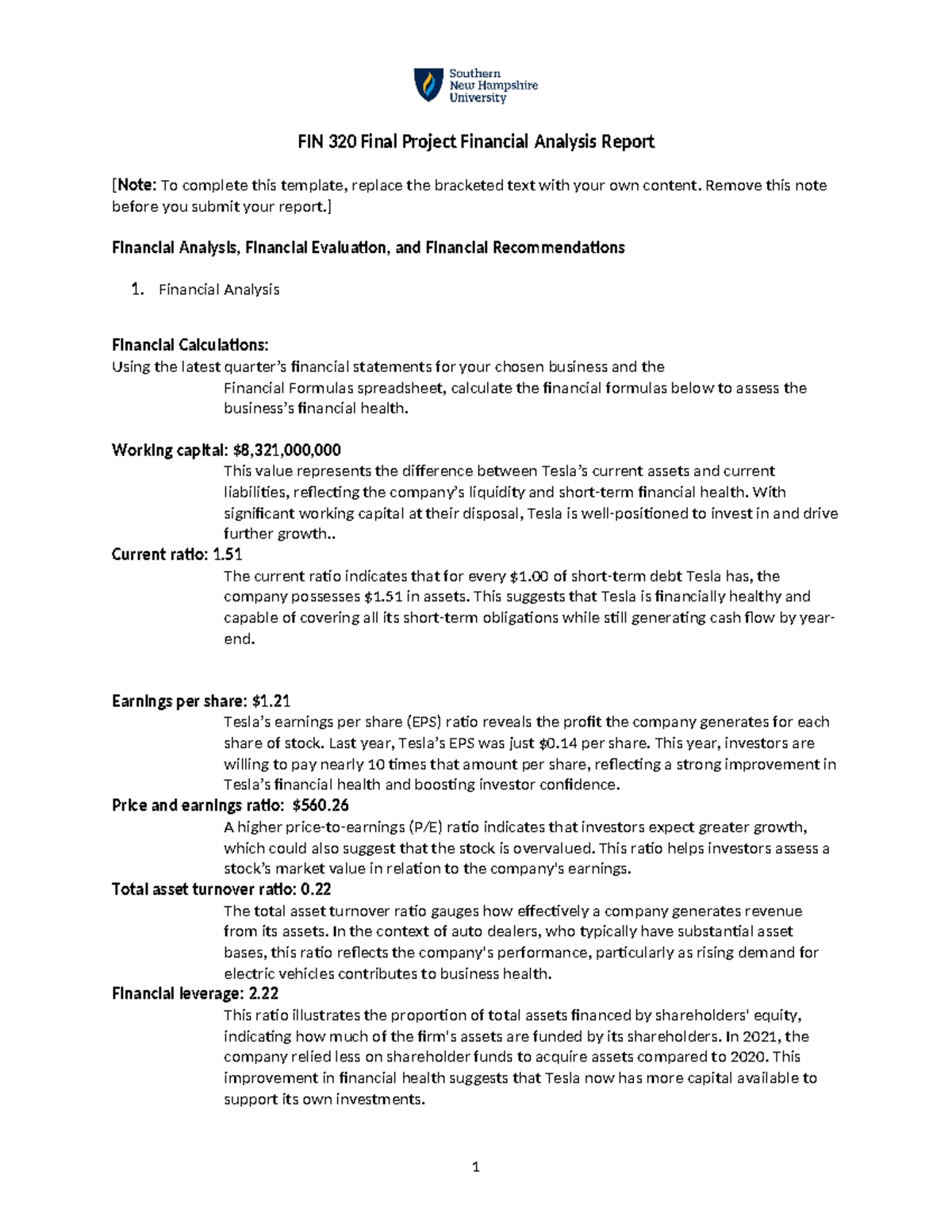 Fin 320 module 7 final project - FIN 320 Final Project Financial ...