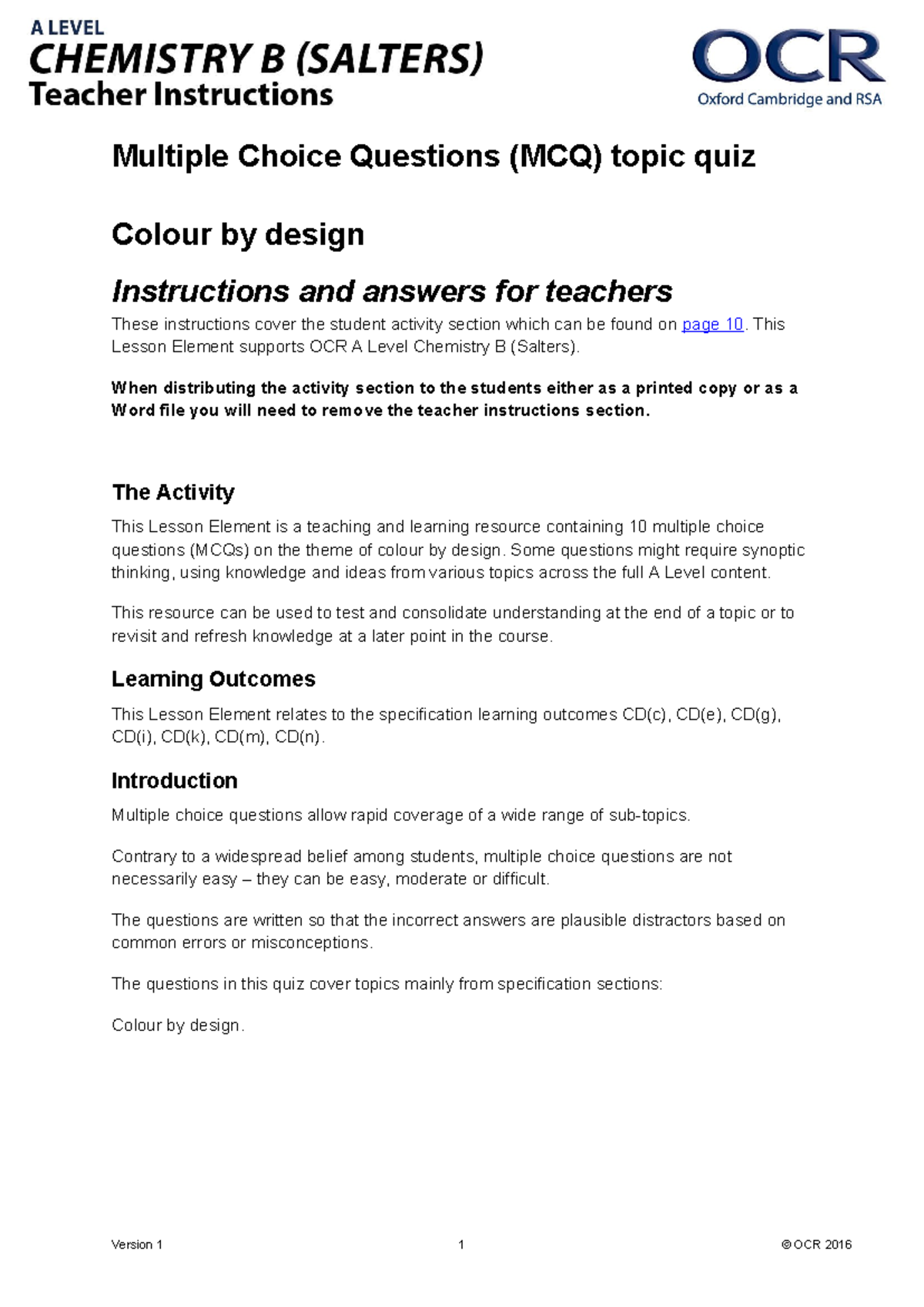 285733 colour by design mcq topic quiz lesson element - Multiple Choice ...