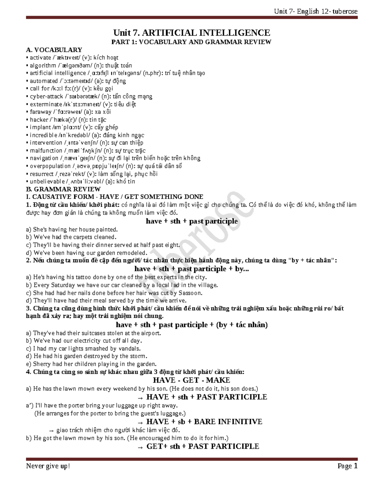 BT anh 12 thí điểm Unit 7 - hiii - Unit 7. ARTIFICIAL INTELLIGENCE PART 1: VOCABULARY AND ...