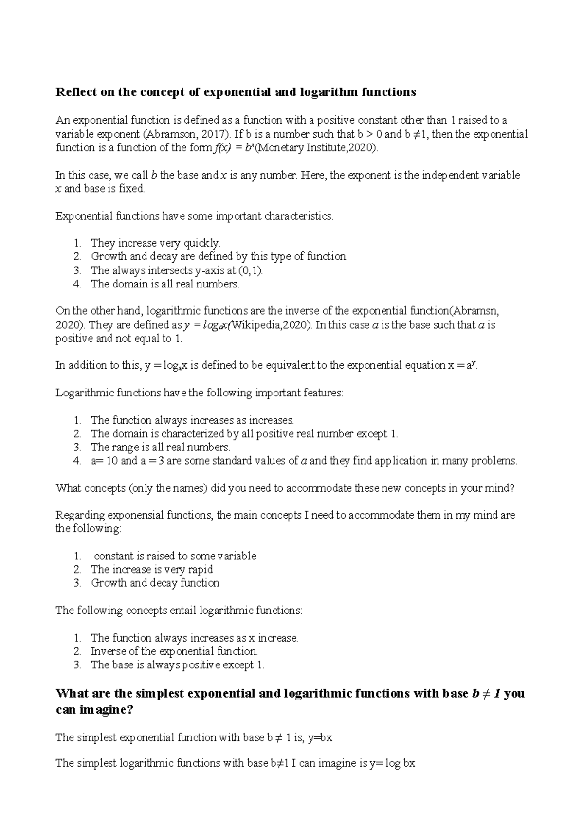 Learning journal 5 - Reflect on the concept of exponential and logarithm functions An ...