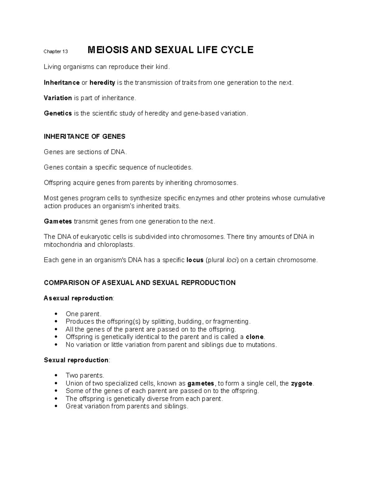Chapter 13 - biology 101 lecture notes - Chapter 13 MEIOSIS AND SEXUAL ...