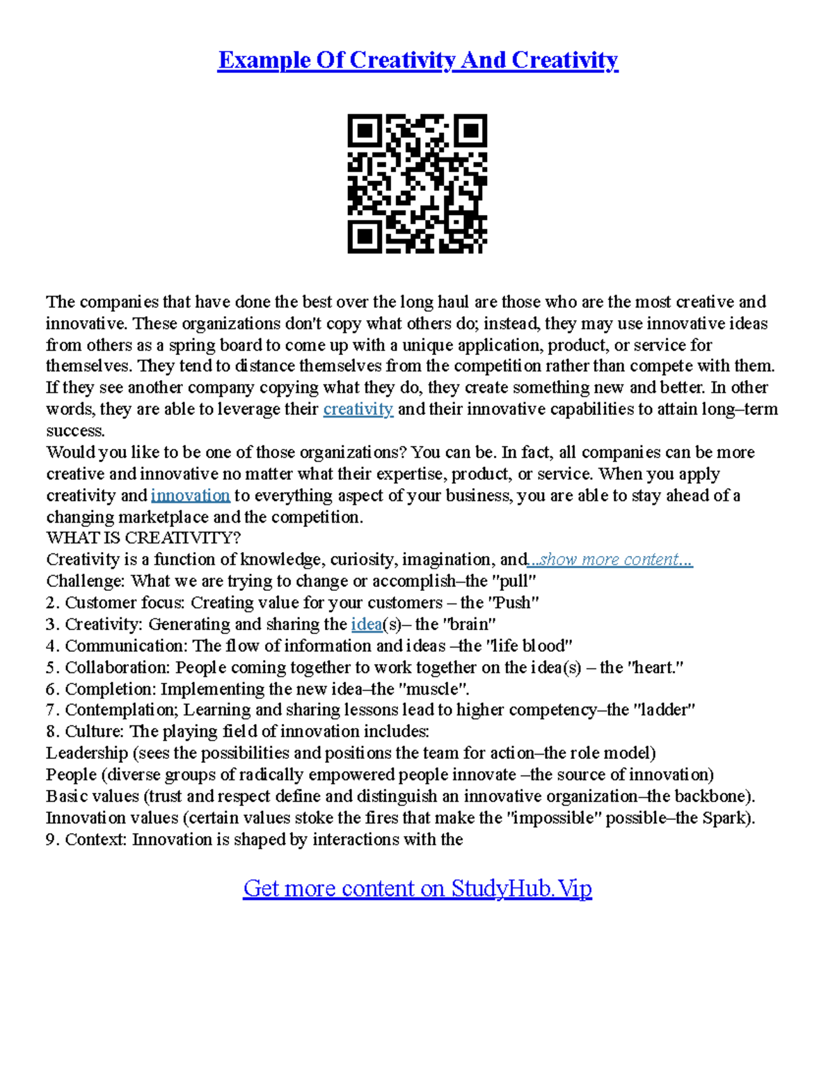 Creativity Essay Examples - Example Of Creativity And Creativity The ...