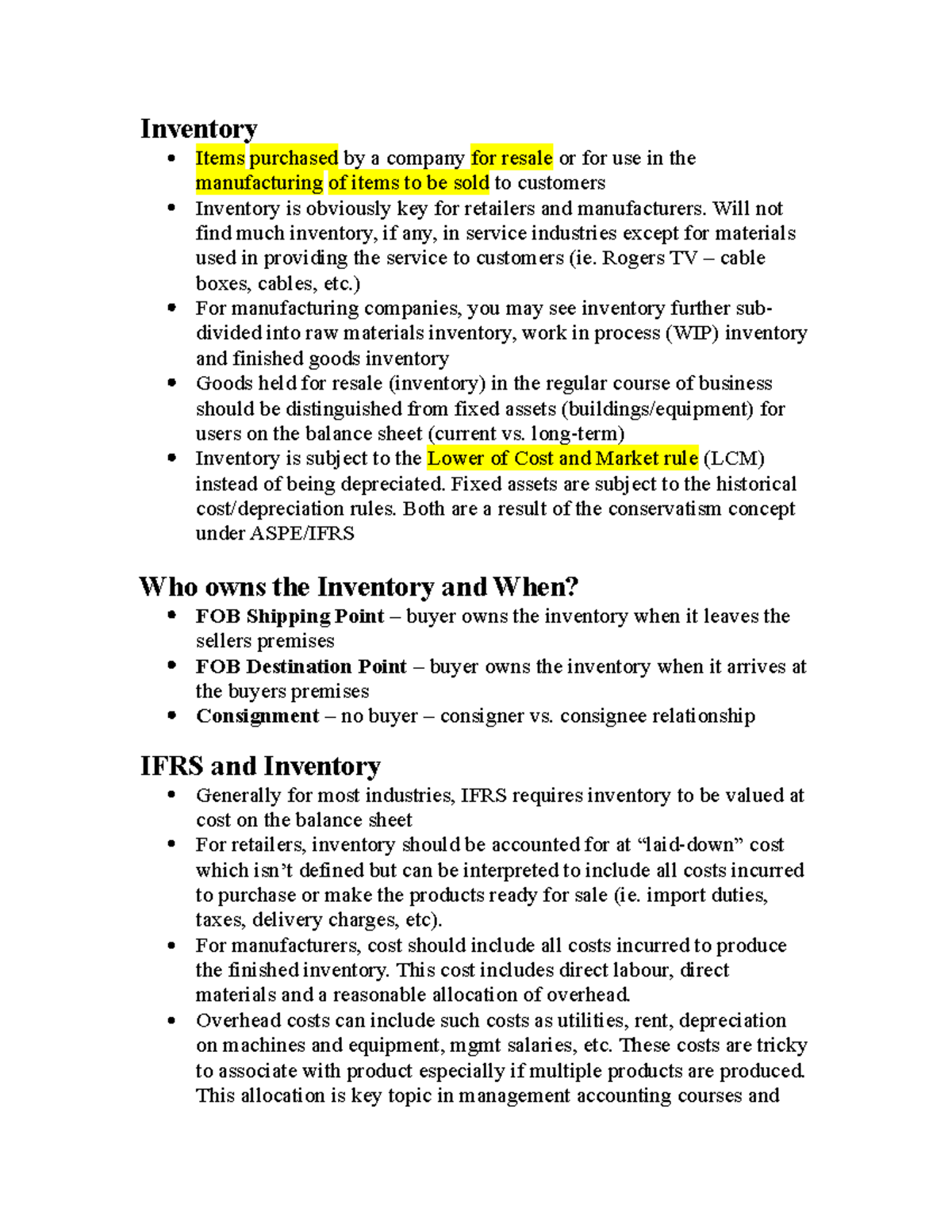 Chapter 7 notes - Prof Pan - Inventory Items purchased by a company for ...