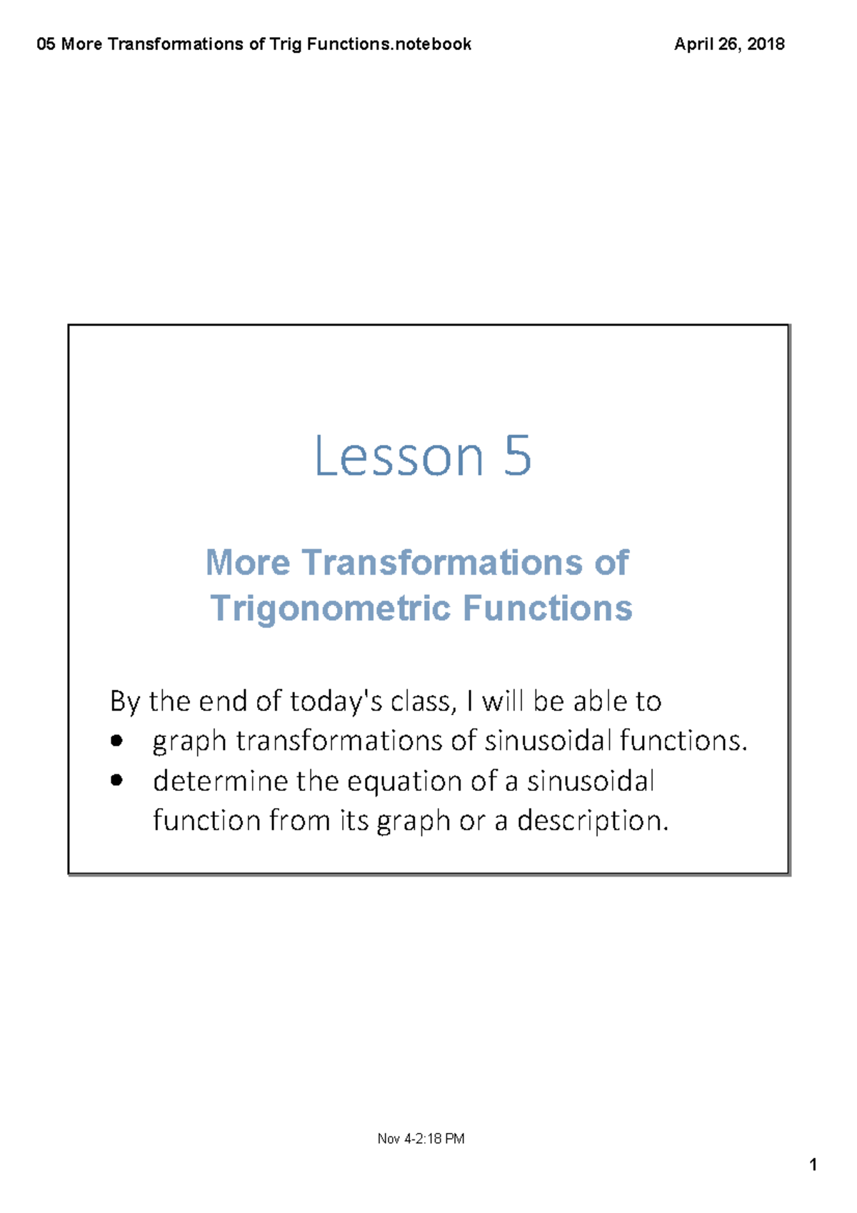05 More Transformations Of Trigonometric Functions Nov 42 18