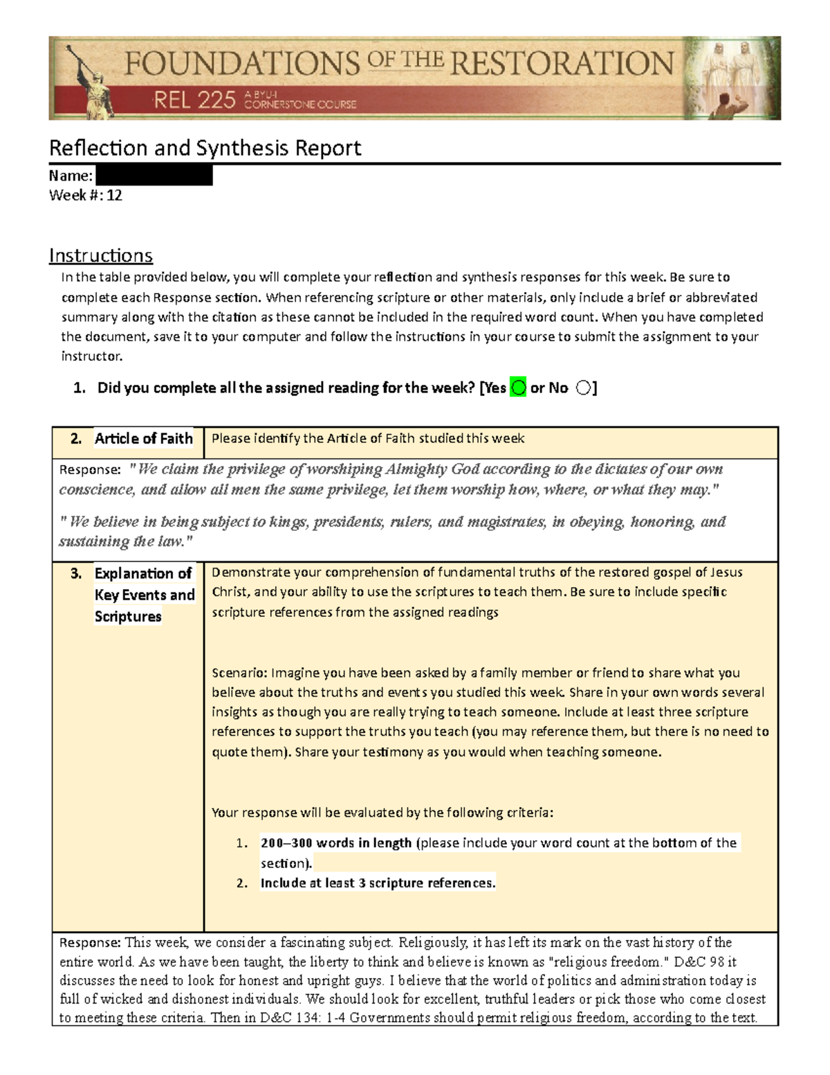 REL225C W12 Reflection And Synthesis - Reflection and Synthesis Report ...