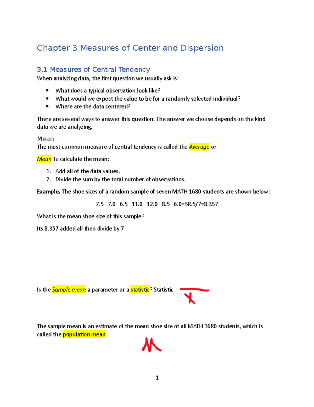 MATH 1680 Chapter 3 Notes - Chapter 3 Measures of Center and Dispersion ...