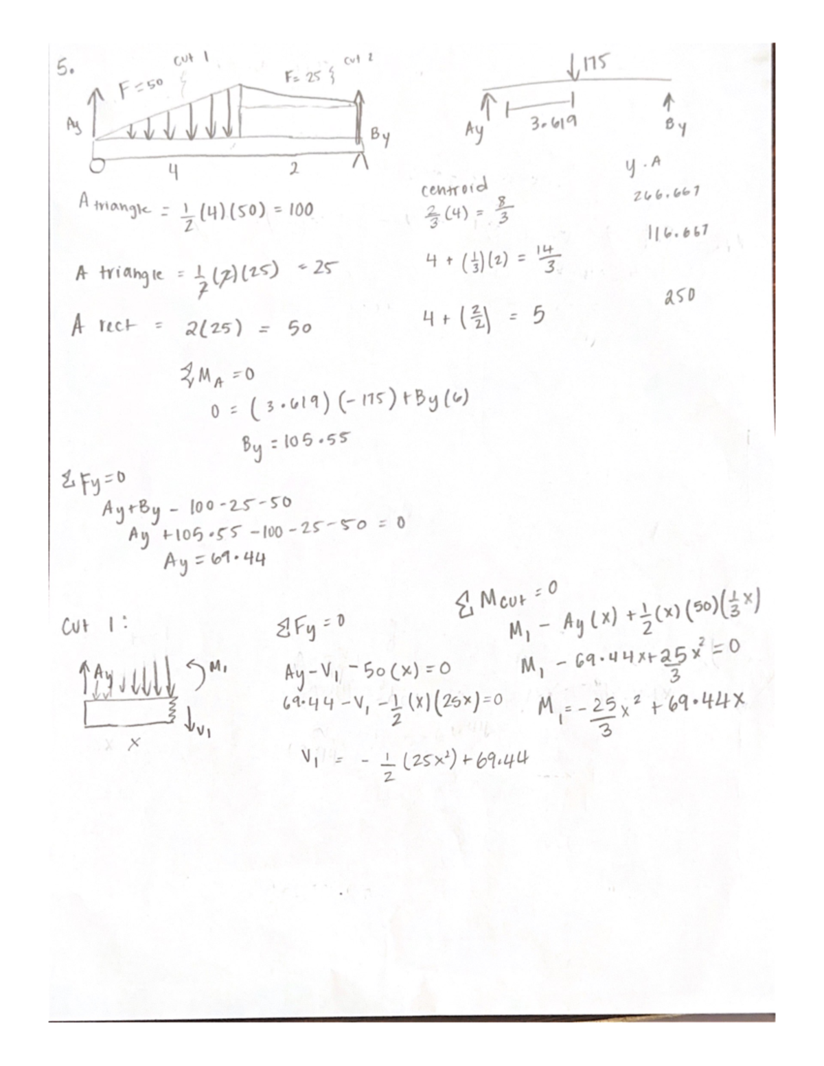 static notes 2023 - 5. cut 1 cut 2 F=25 L175 F=50 As Ay 3 By By 4 2 Y ...