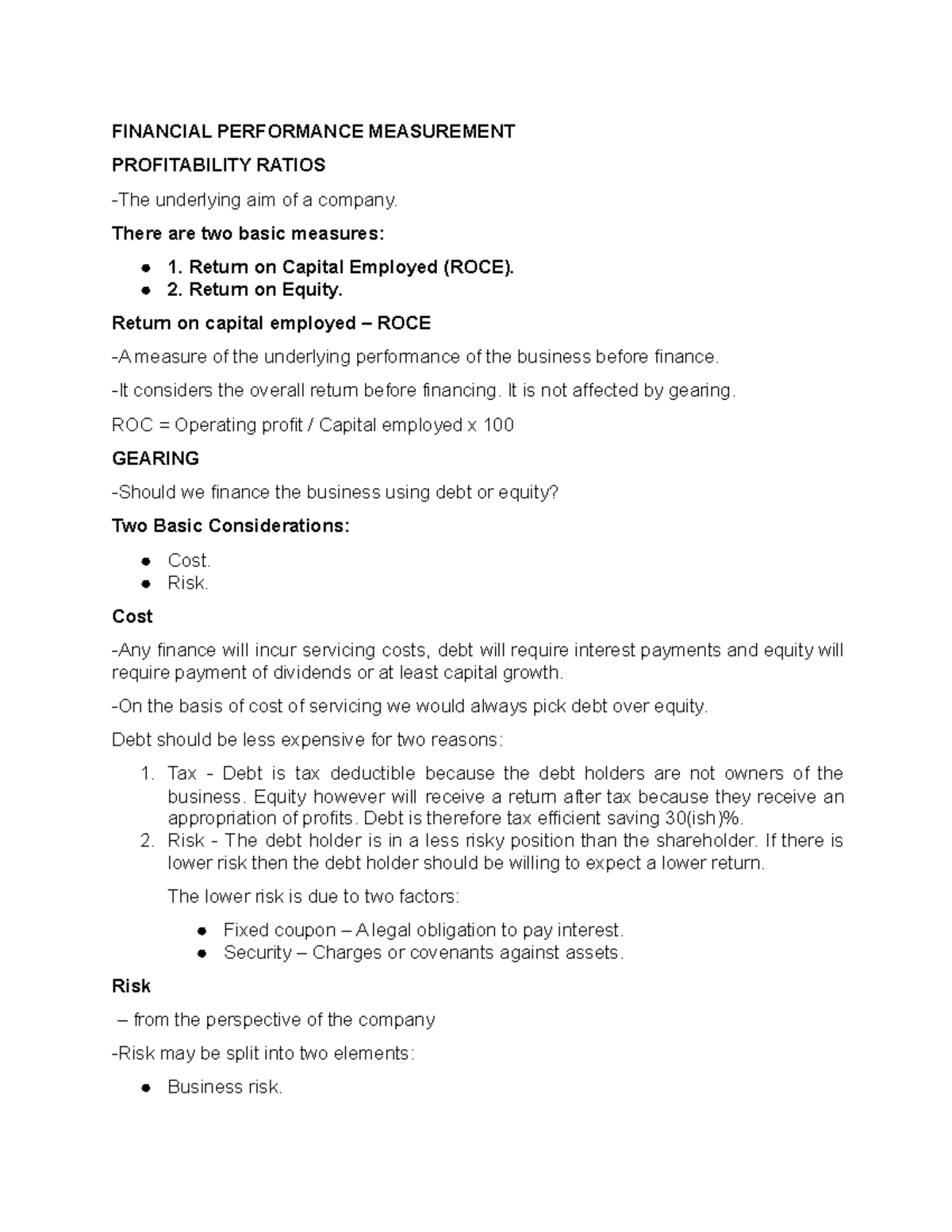 Financial Performance Measurement -notes - FINANCIAL PERFORMANCE ...