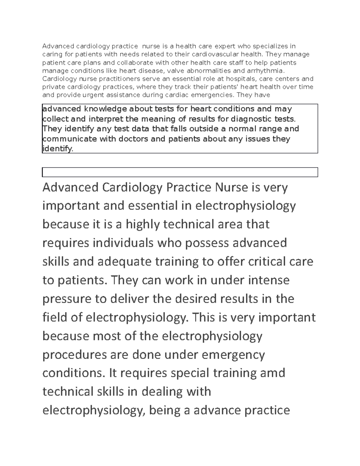 Essay - Advanced cardiology practicecaring for patients with needs ...