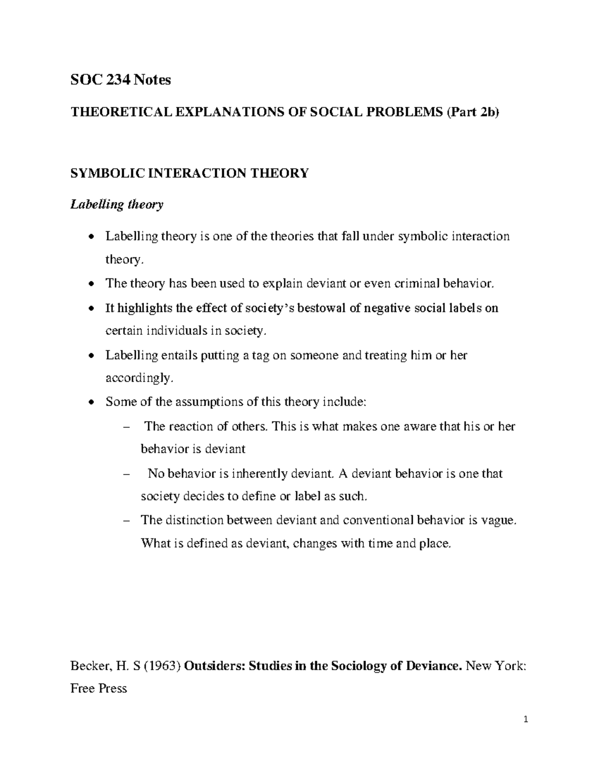 SOC 234 Notes (Theoretical explanations - Part 2b) - 1 SOC 234 Notes ...