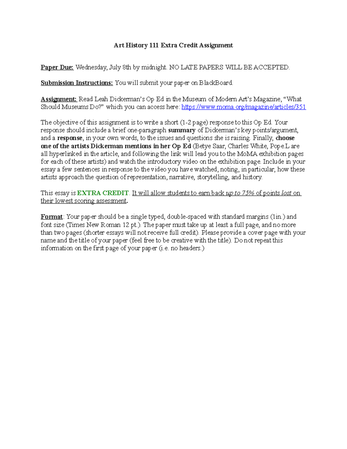 Art History 111 Extra Credit Assignment Mo MA - ARTH 368.00 - Hunter ...